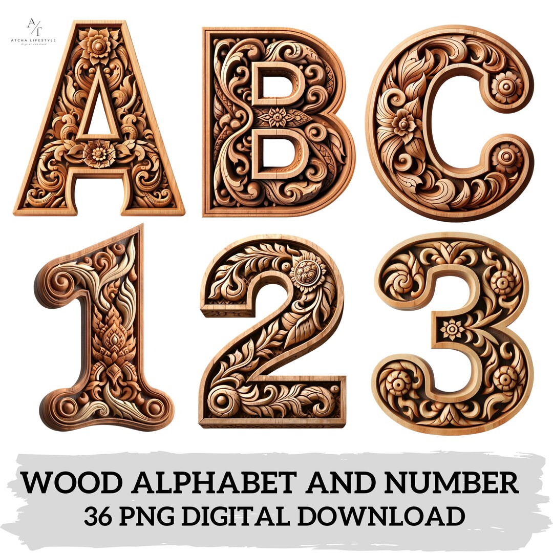 Wooden Alphabet and Numbers Clipart, Alphabet Wooden Style Clipart Png ...
