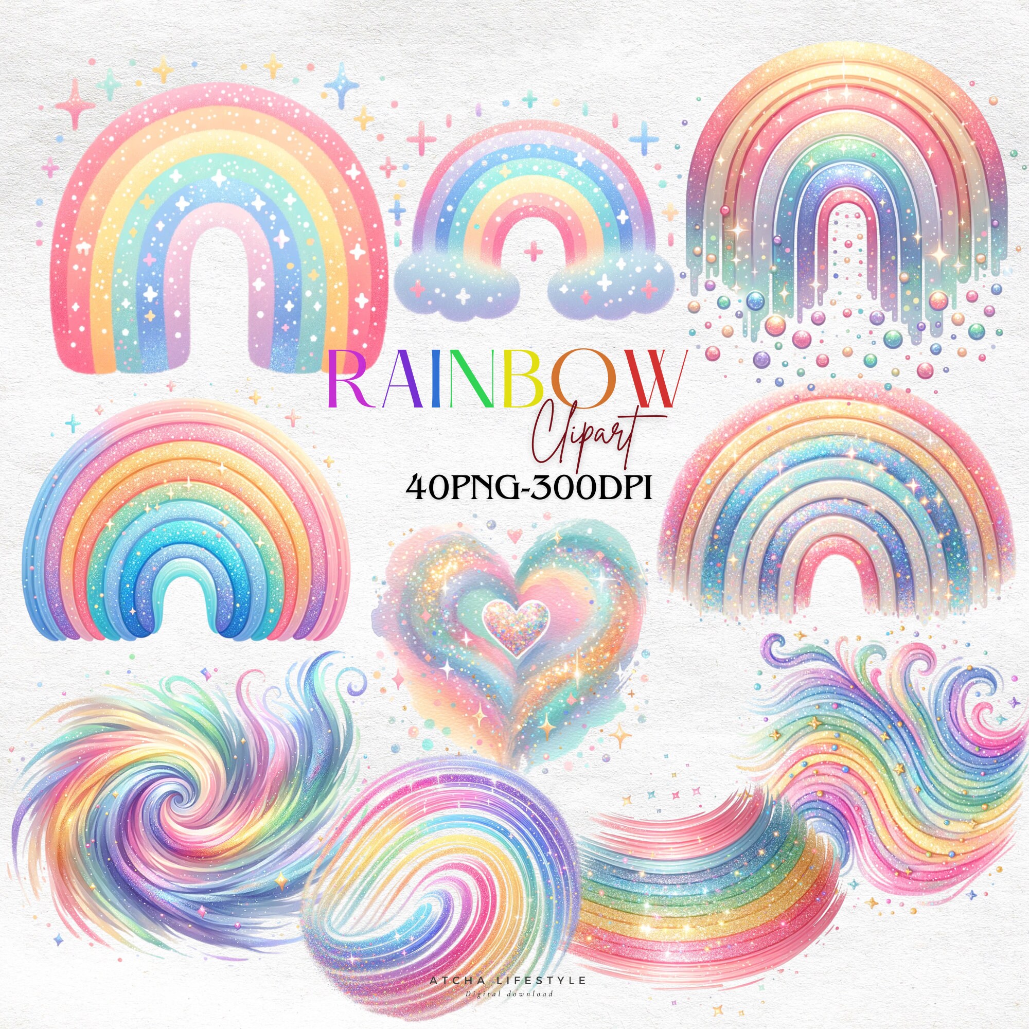 Watercolor Rainbow Clipart, Cute Rainbow PNG, Floral Rainbows, Children ...