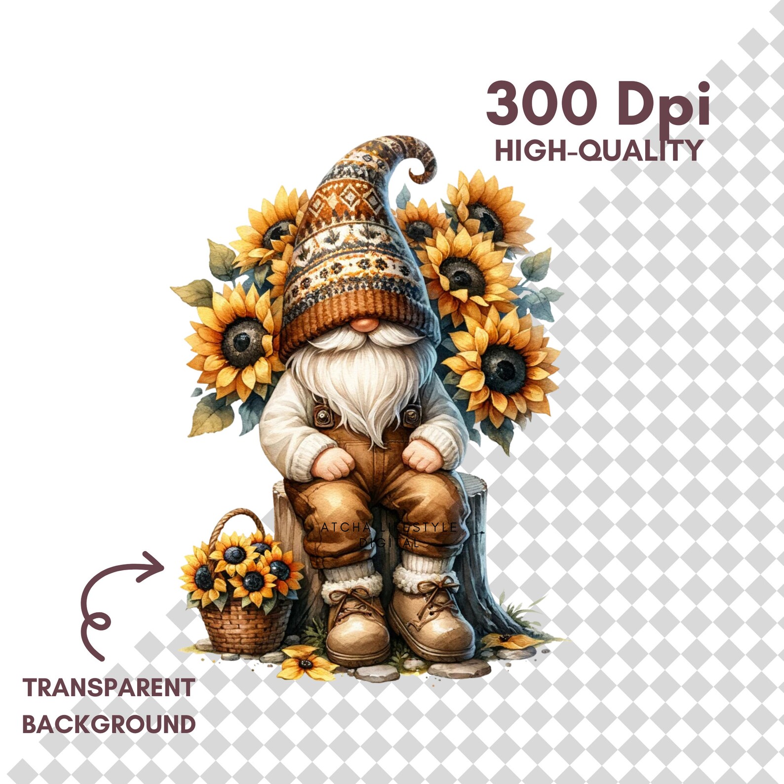 Sunflower Gnomes Watercolor Clipart, Spring Gnomes, Sunflower Gnomes ...