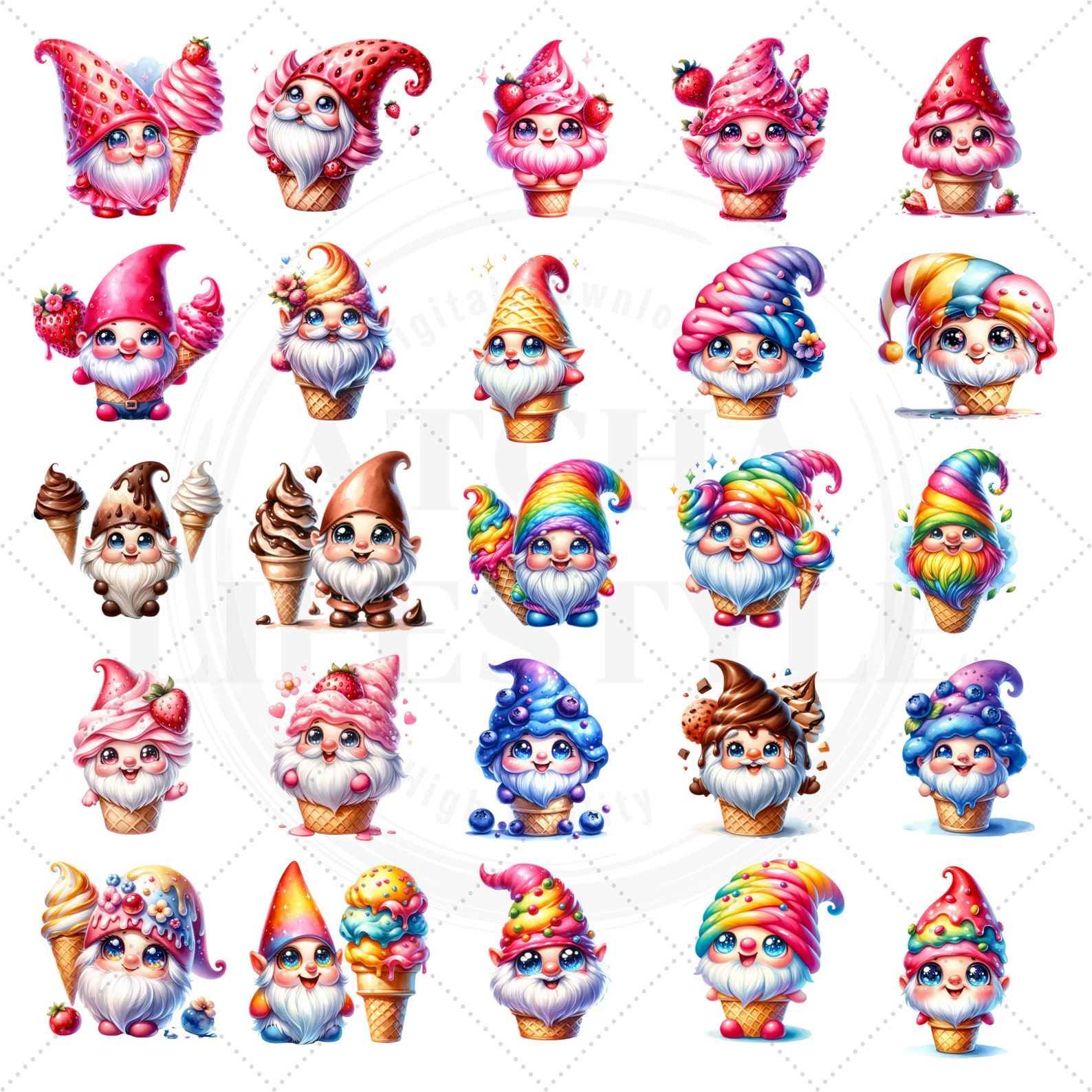 Ice Cream Gnome Watercolor Clipart,ice Cream Gnome, Ice Cream Gnomes ...