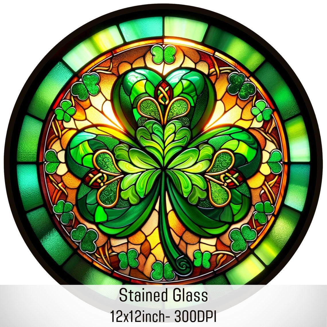 Shamrock Stained Glass Digital, St.patrick's Day, Sublimation,stained ...