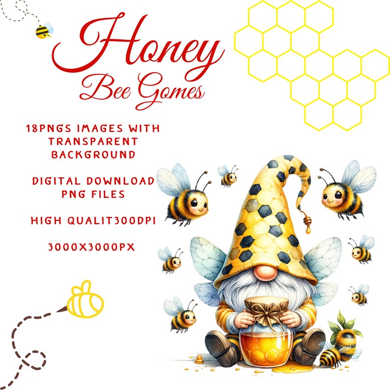 Honey Bee Gnomes Watercolor Clipart PNG, Watercolor Honey Bee Gnomes ...