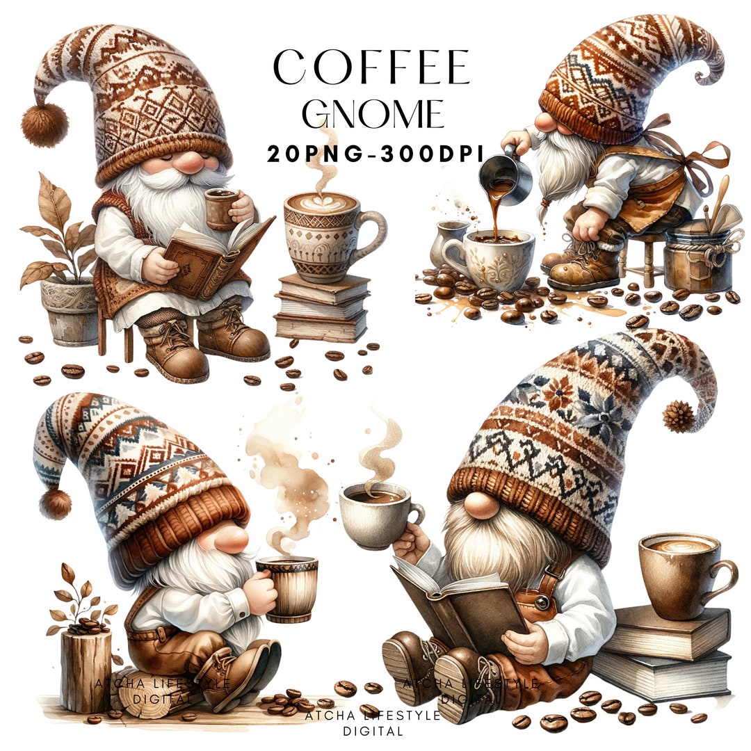 Watercolor Coffee Gnome PNG, Coffee Gnome Sublimation, Coffee Beans ...