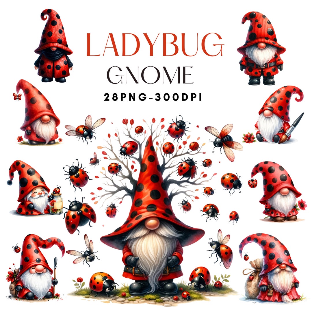Ladybug Gnome Clipart, Watercolor Gnome Ladybug, Gnome Clipart, Spring ...