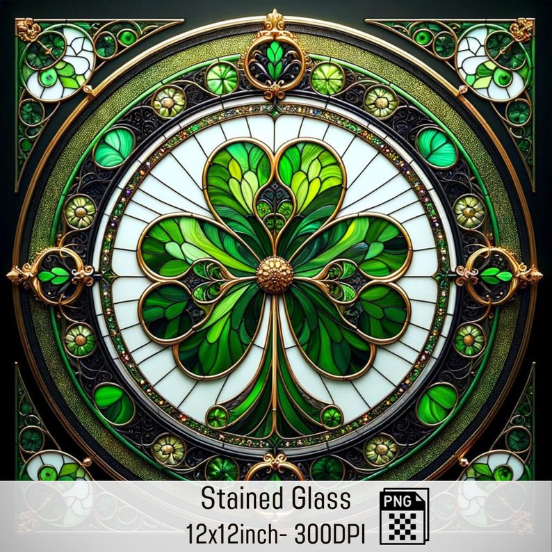 Shamrock Stained Glass Digital, St.patrick's Day, Sublimation,stained ...