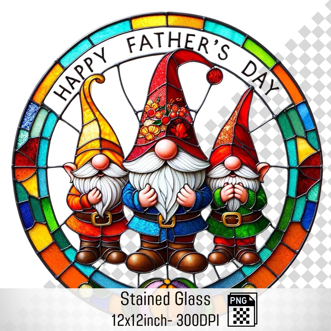 Father’s Day Gnome Stained Glass Digital, Father’s Day Gnome, Stained ...