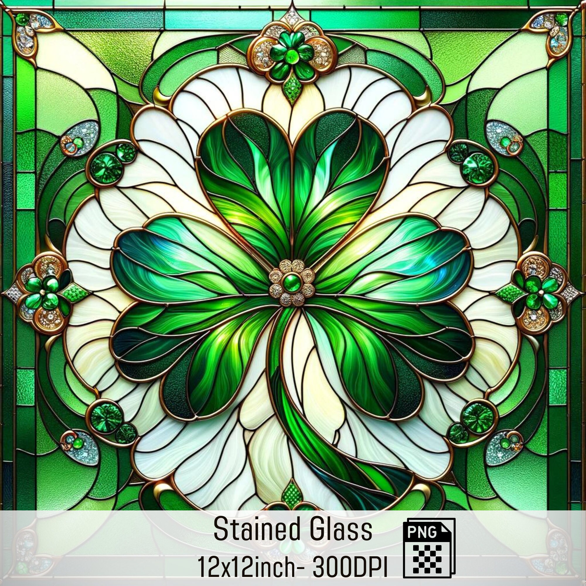 Shamrock Stained Glass Digital, St.patrick's Day, Sublimation,stained ...