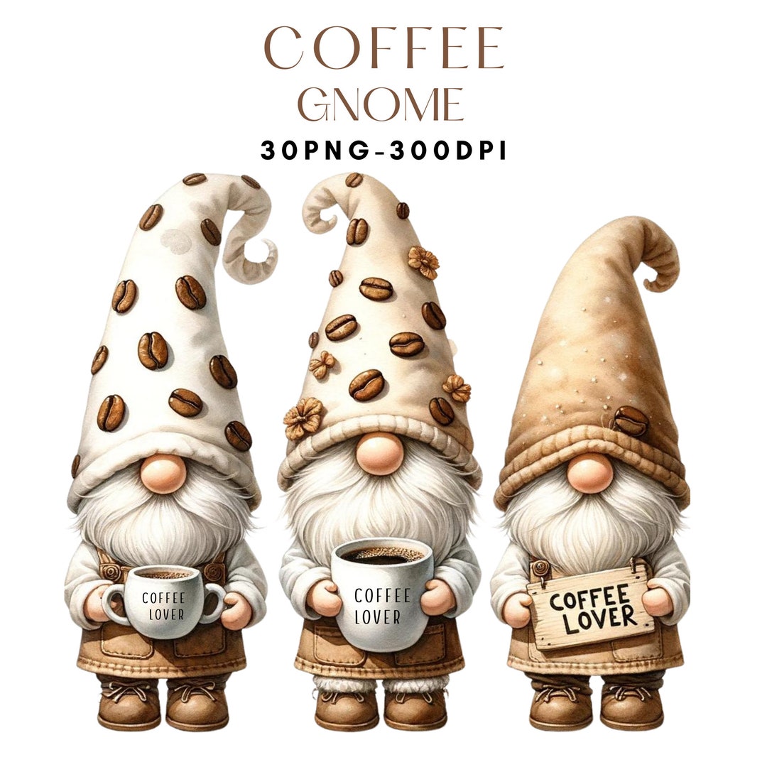 Coffee Gnome Watercolor Clipart Bundle, Coffee Gnome PNG, Coffee Beans ...