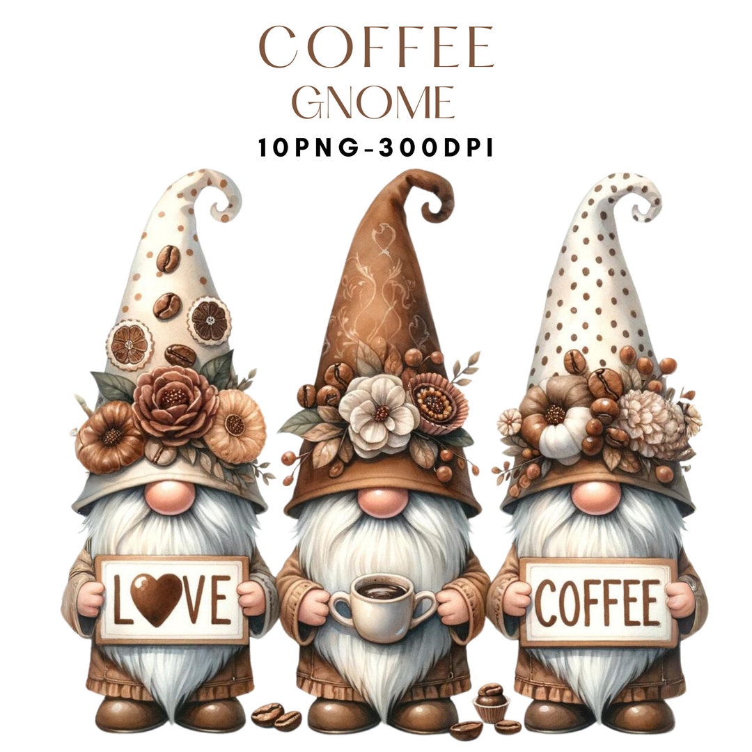 Coffee Gnome Watercolor Clipart Bundle , Coffee Gnome PNG, Coffee Beans ...