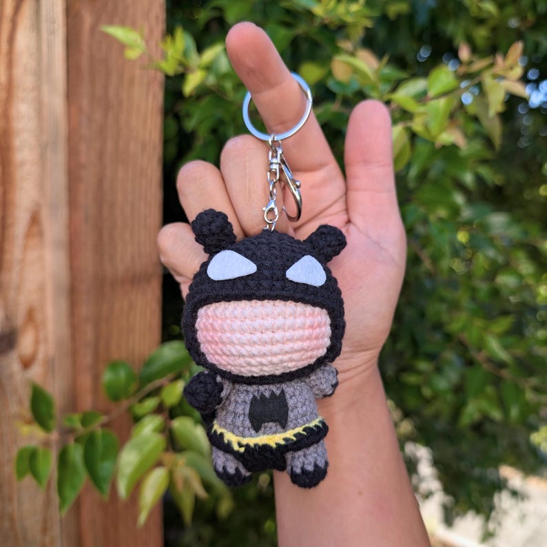 Bat Superhero-inspired Crochet Plush Keychain | Handmade Amigurumi Toy ...