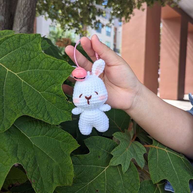 White Bunny Kawaii Crocheted Plush Keychain, Rabbit Keychain, Animal ...