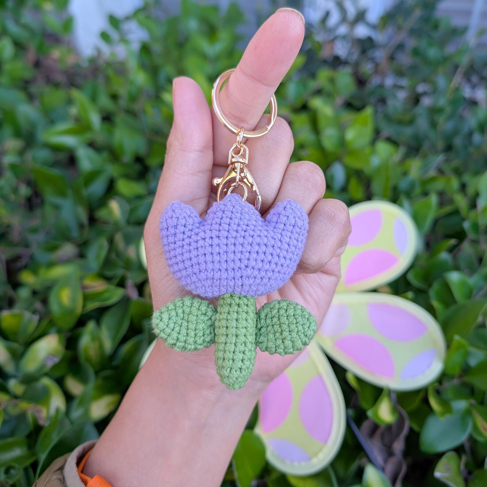 Tulip Flower Crochet Keychain | Handmade Cute Colorful Floral Car ...