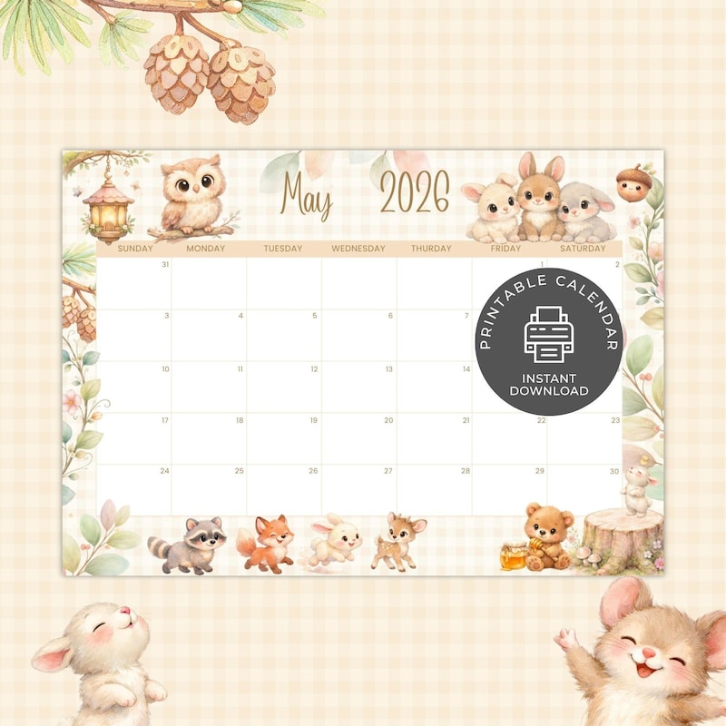 Cute May Calendar - Etsy