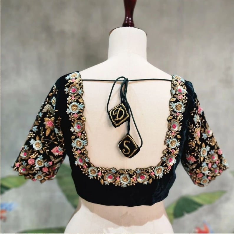 Made to Order Back Velvet Pure Hand Work Maggam Blouse , Handcrafted ...