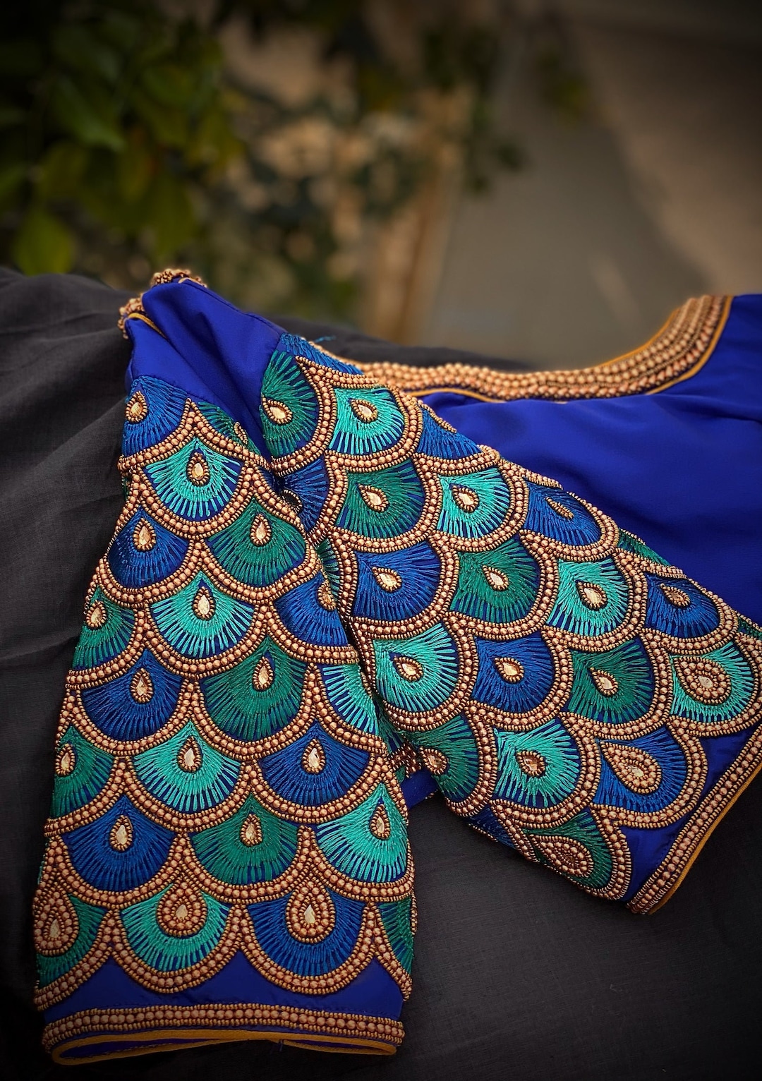 Custom Made Blue Peacock Handwork Aari Rawsilk Maggam Work Blouse ...