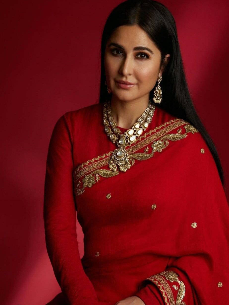 Red Pure Silk Arriwork Pure Handwork Moti Zardosi Saree , Katrina Kaif ...