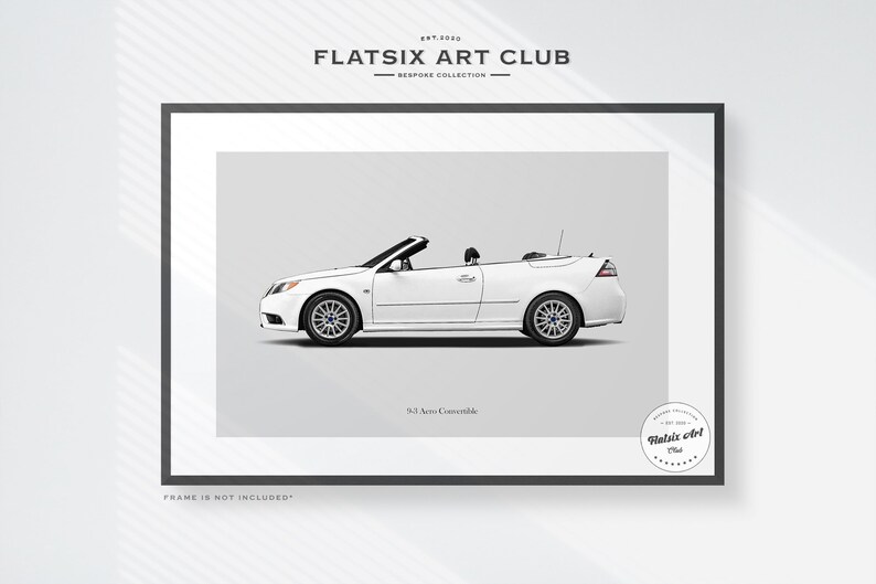 Saab 9-3 Aero Convertible Sketched Wall Art - Multi-colour Automotive ...