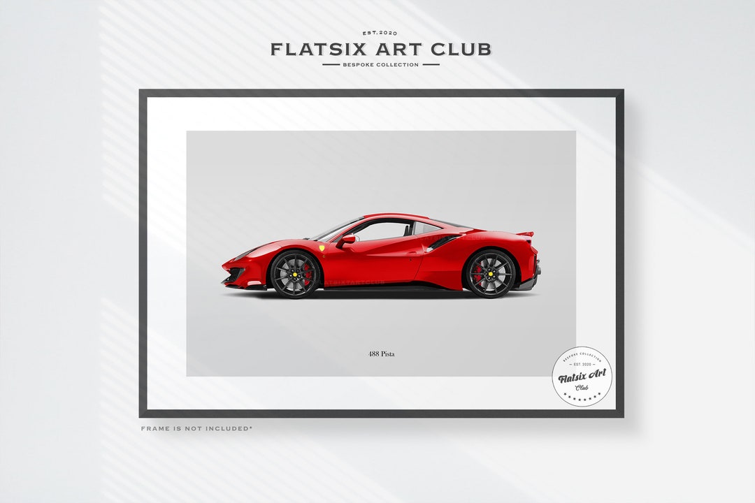 Ferrari 488 Pista Sketched Wall Art - Multi-colour Automotive Art Print ...