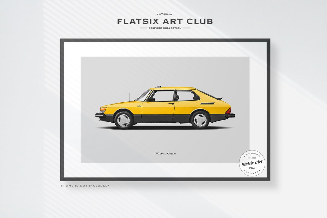 Saab 900 Aero Coupe Sketched Wall Art - Multi-colour Automotive Art ...