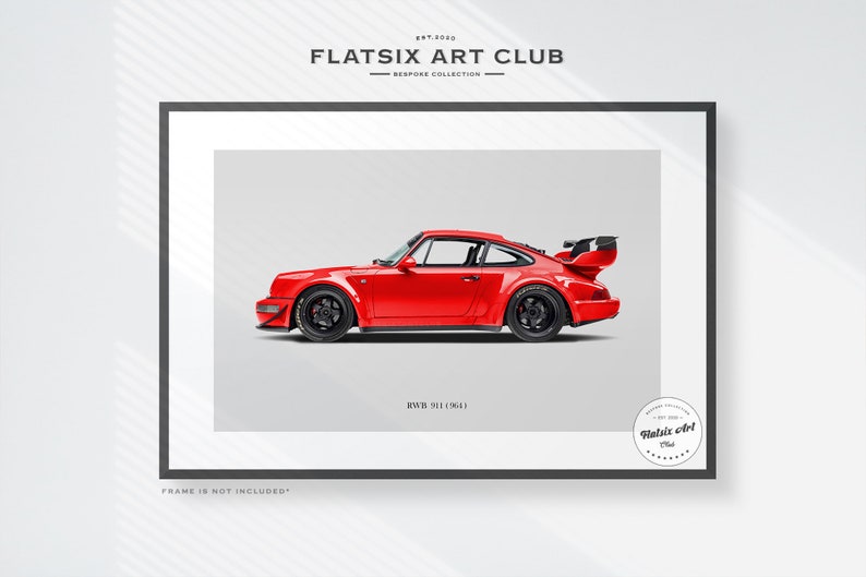RWB Porsche 911 964 Sketched Wall Art Multi-colour Automotive Art Print ...