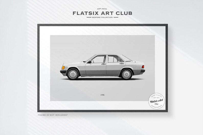 Mercedes-benz 190E W201 Sketched Wall Art Multi-colour Automotive Art ...