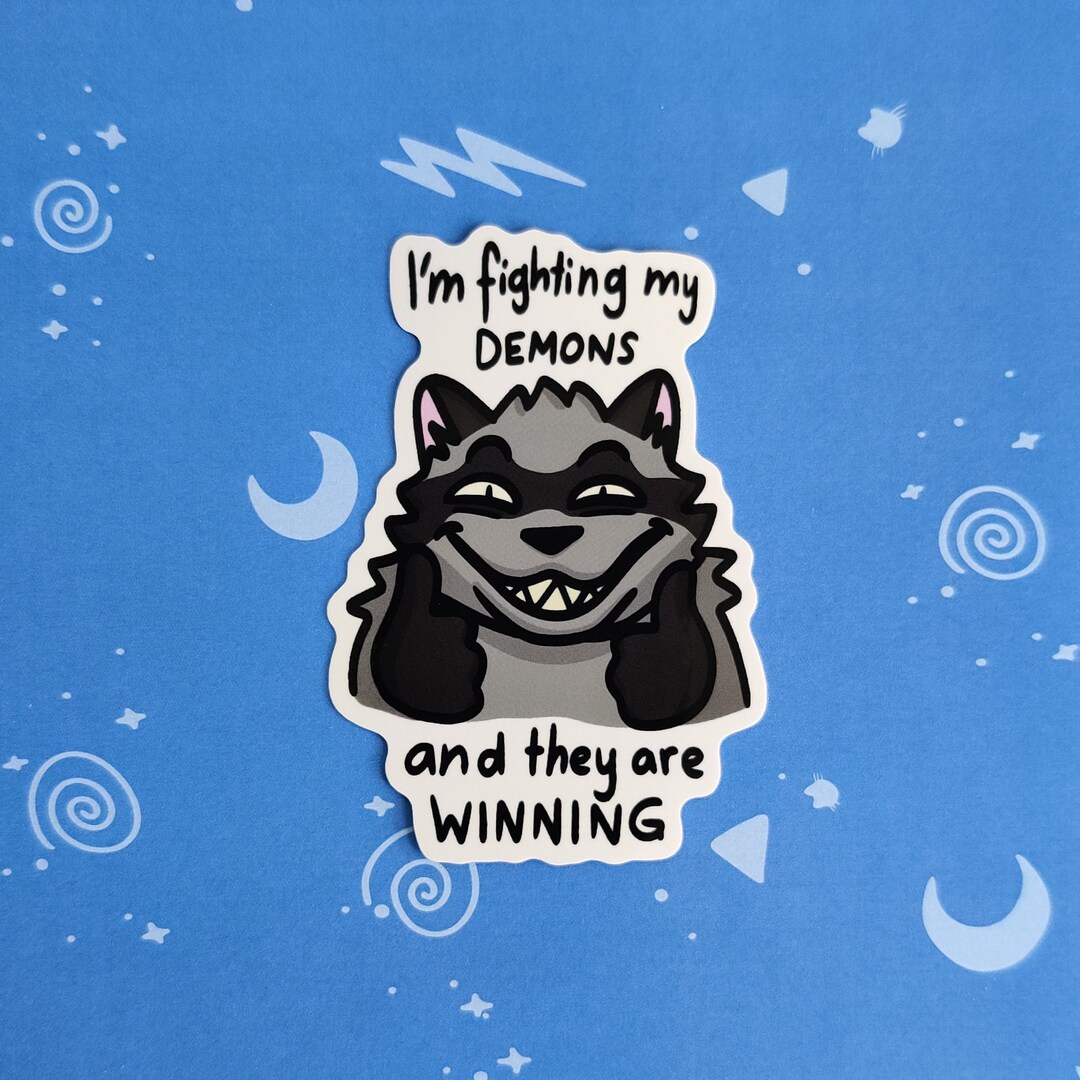 Fighting Demons Raccoon Sticker Vinyl Sticker Funny Sticker - Etsy