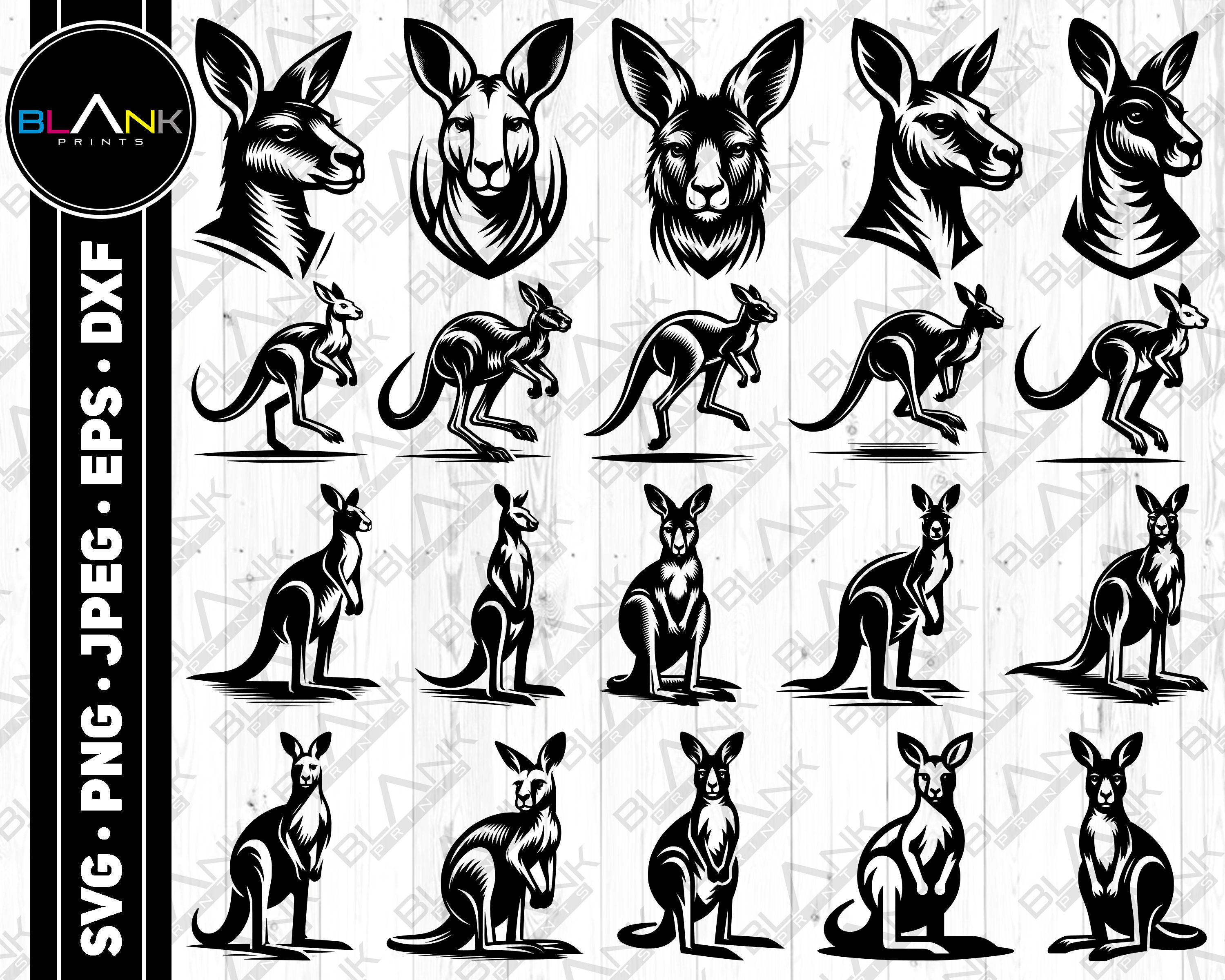 Kangaroo Bundle Svg Png Jpeg Eps Dxf Vector Bundle Silhouette Cricut ...