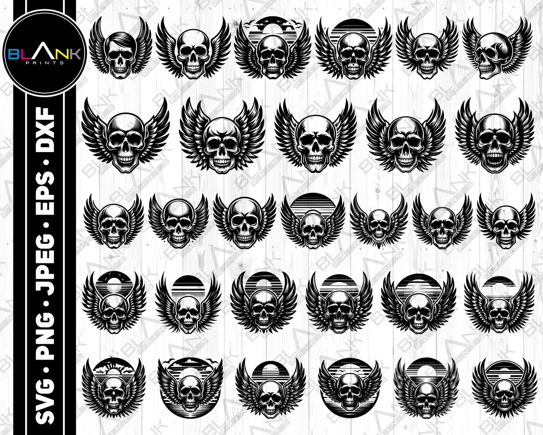 Skull With Wings Svg Png Jpeg Eps Dxf Bundle Silhouette Clipart Cricut ...