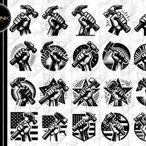 Fist Hammer Svg Png Jpeg Eps Dxf Bundle Silhouette Clipart Cricut ...