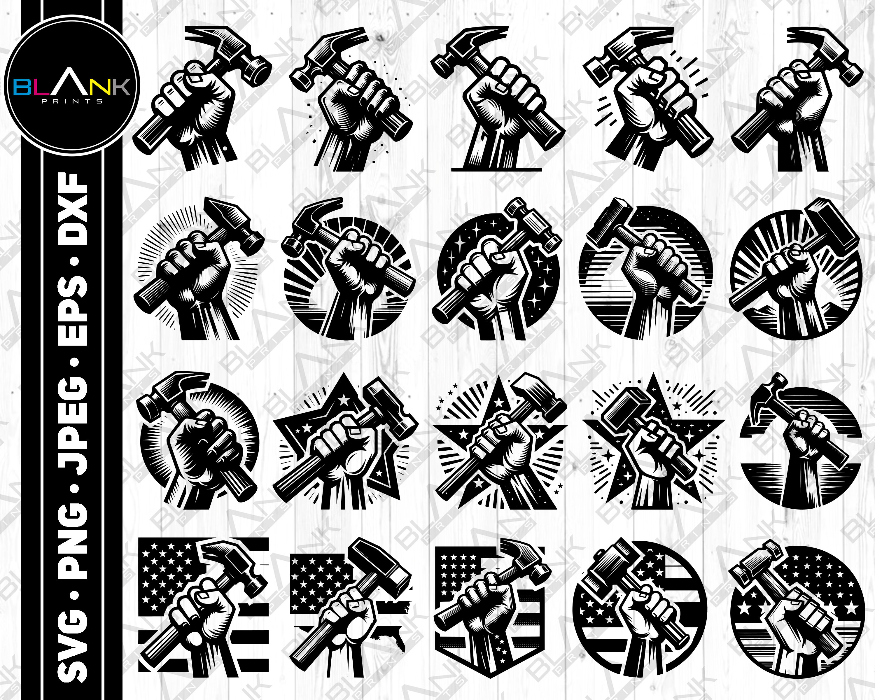 Fist Hammer Svg Png Jpeg Eps Dxf Bundle Silhouette Clipart Cricut ...