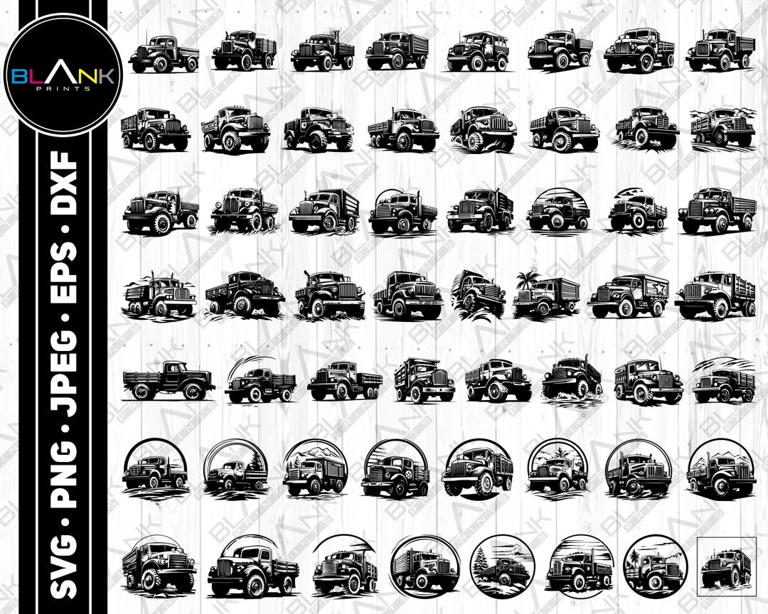 Military Truck Bundle Svg Png Jpeg Eps Dxf Bundle Silhouette Cricut ...