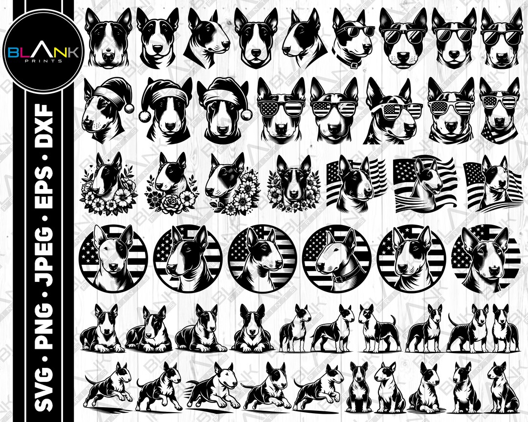 Bull Terrier Bundle Svg Png Jpeg Eps Dxf Bundle Silhouette Cricut ...