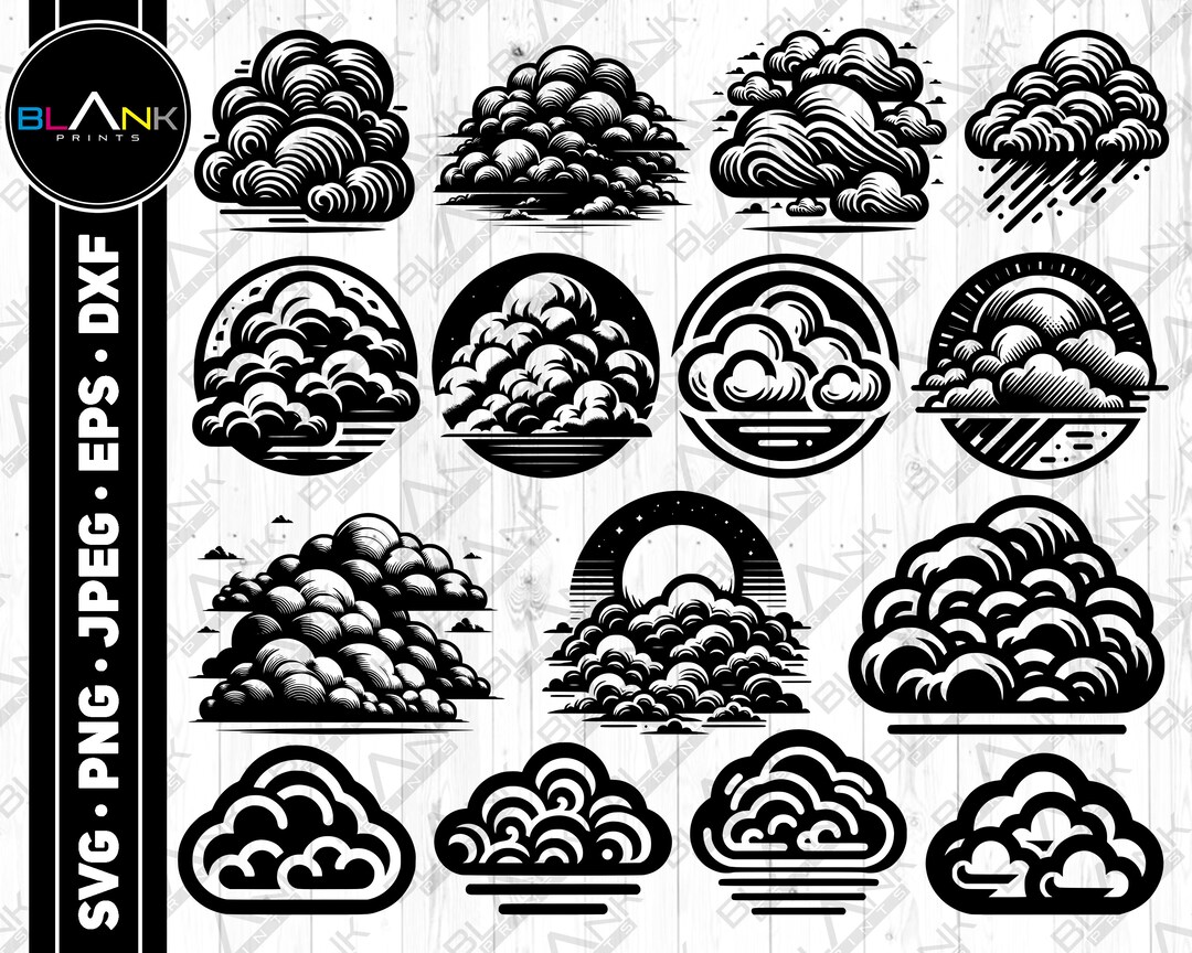 Clouds Bundle Svg Png Jpeg Eps Dxf Bundle Silhouette Cricut Commercial ...