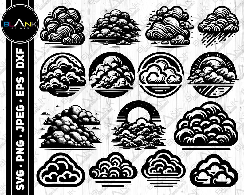 Clouds Bundle Svg Png Jpeg Eps Dxf Bundle Silhouette Cricut Commercial ...