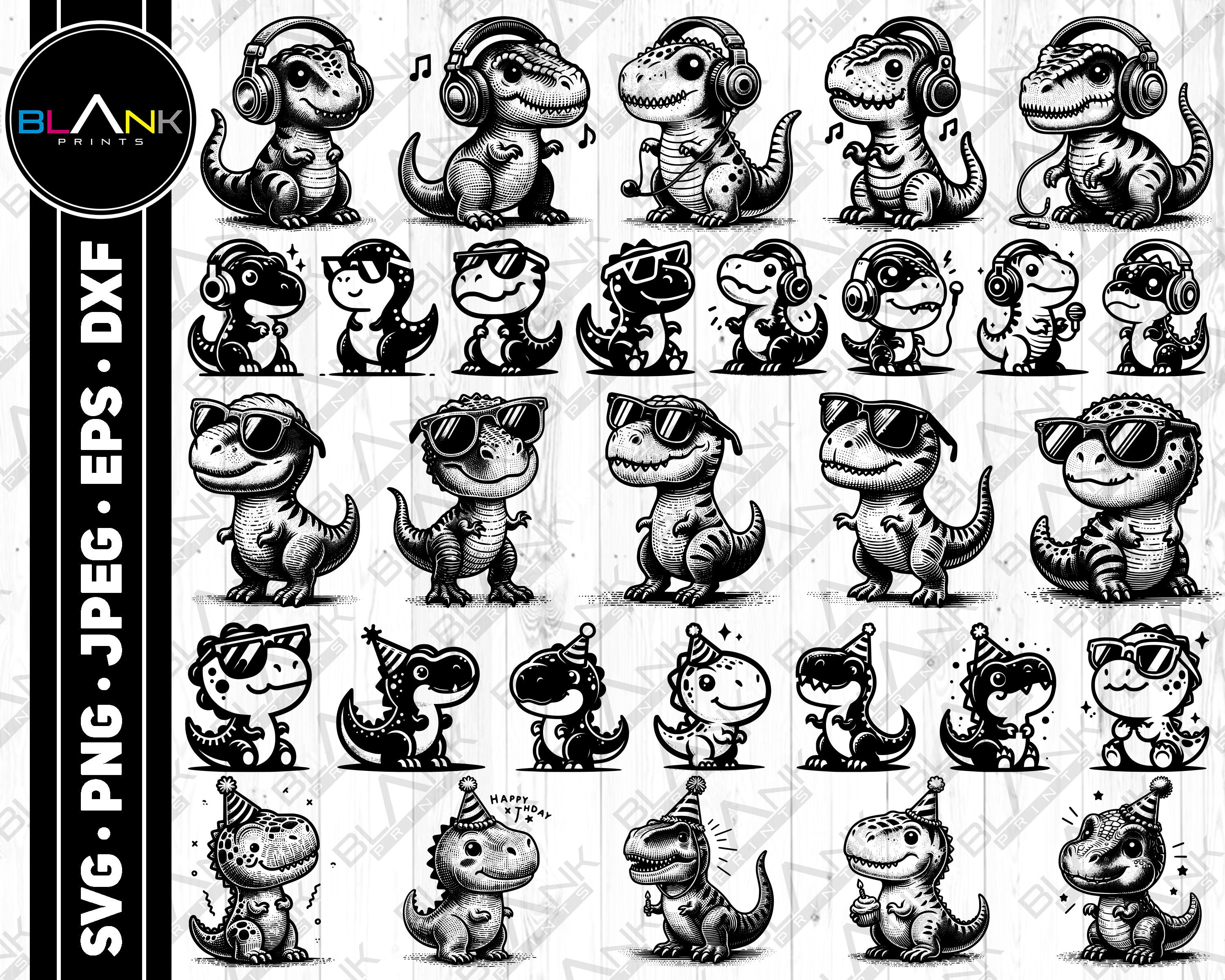 Cute T-rex Bundle Svg Png Jpeg Eps Dxf Bundle Silhouette Cricut Clipart ...