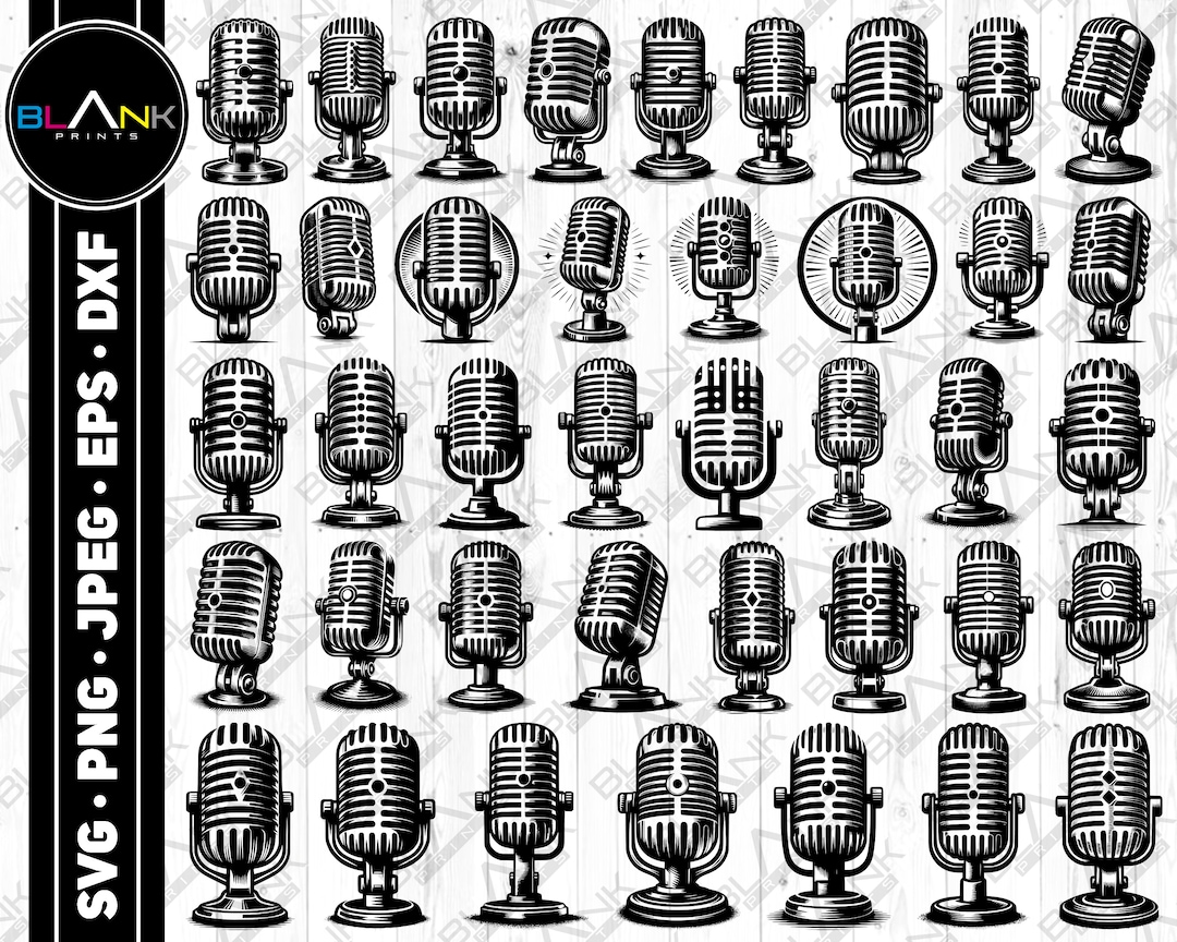 Vintage Microphone Bundle Custom Svg Png Jpeg Eps Dxf Bundle Silhouette ...