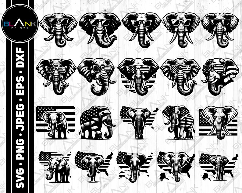 Elephant USA Flag SVG Bundle: Sunglasses, Map, Cricut Silhouette ...
