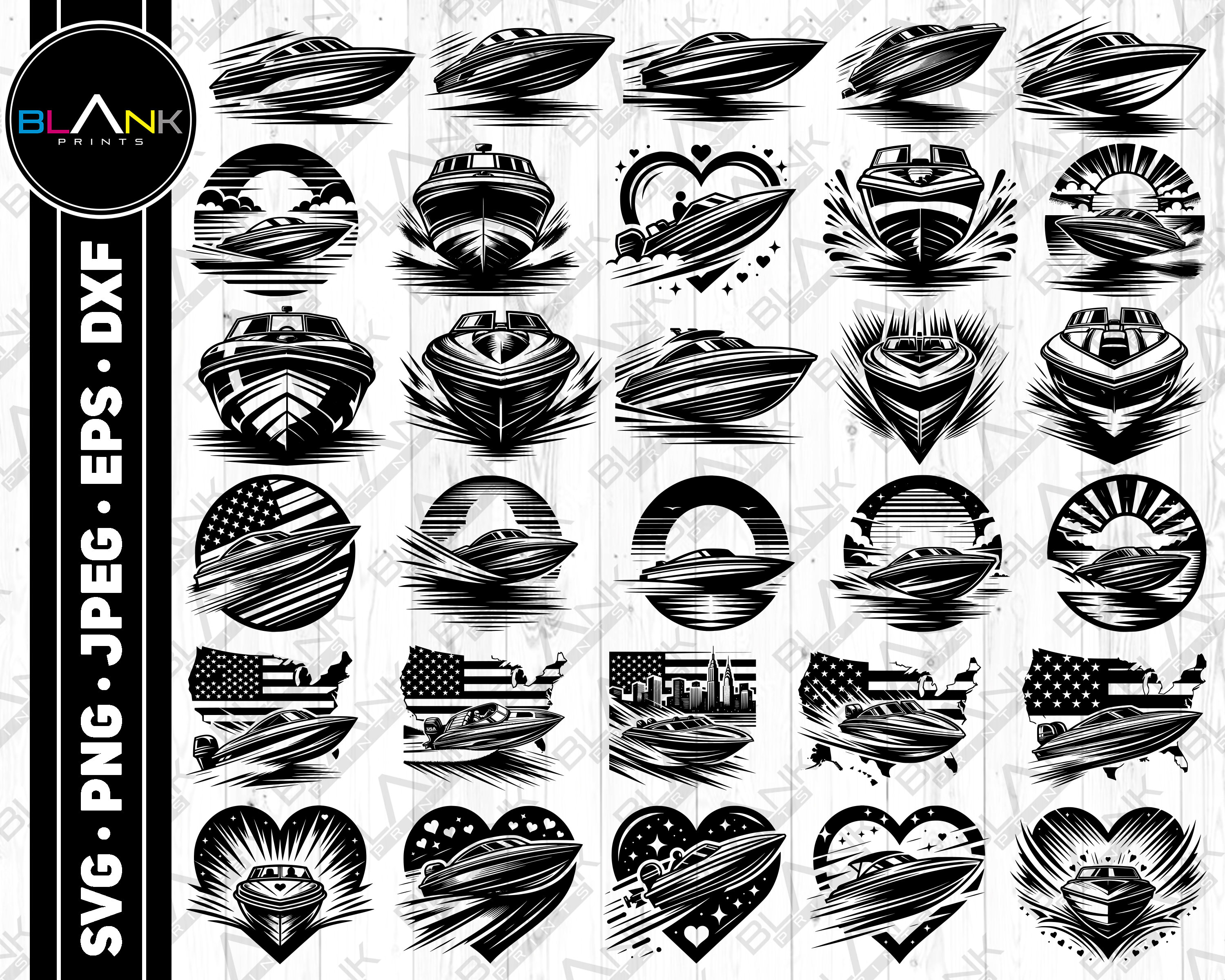 Speed Boat Bundle Svg Png Jpeg Eps Dxf Bundle Silhouette Clipart Cricut ...