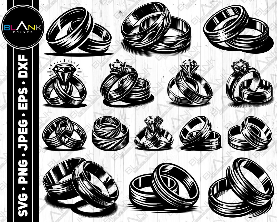 Wedding Rings Bundle Svg Png Jpeg Eps Dxf Bundle Silhouette Clipart ...