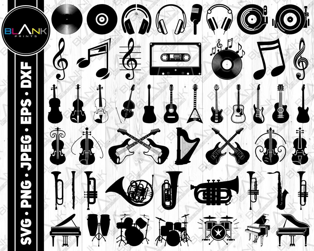 Paquete de iconos de música svg png jpeg eps dxf paquete silueta cricut ...