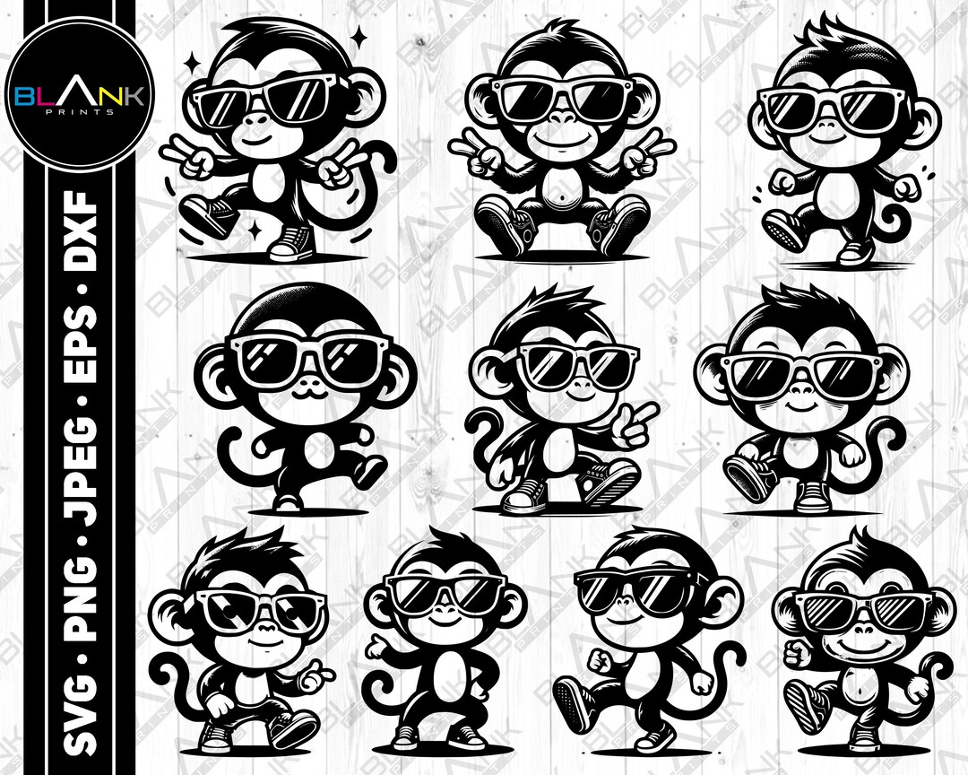 Cute Monkey Dancing Bundle Svg Png Jpeg Eps Dxf Bundle Silhouette ...