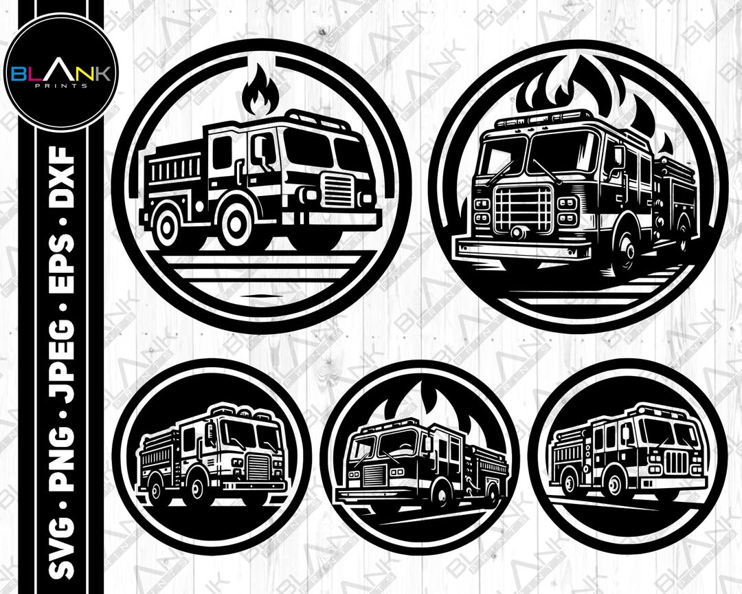 Fire Truck Bundle Svg Png Jpg Eps Dxf Engrave Silhouette Clipart Cricut ...