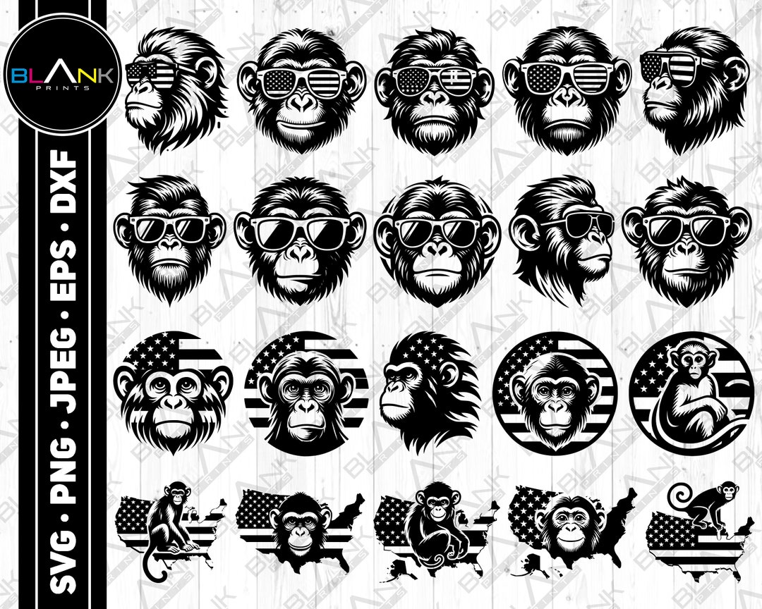 Monkey Bundle Svg Png Jpeg Eps Dxf Vector Bundle Silhouette Cricut ...