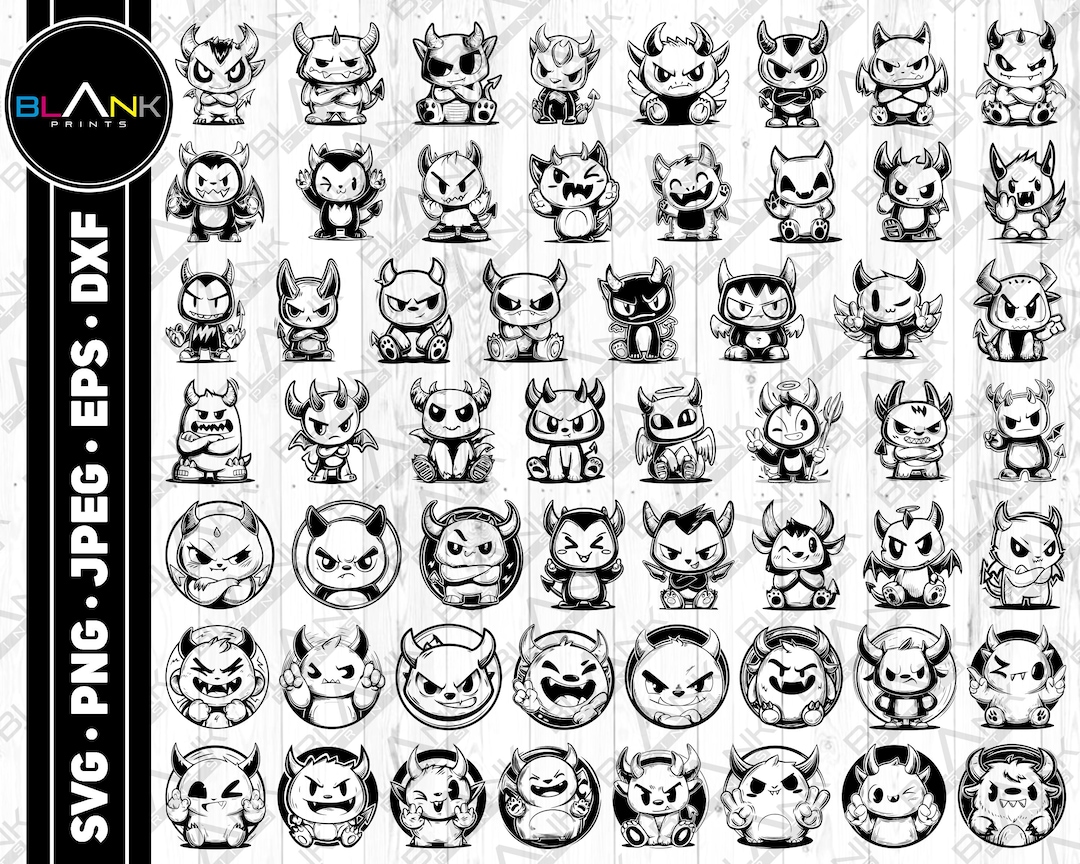Cute Demon Bundle Svg Png Jpeg Eps Dxf Bundle Silhouette Clipart Cricut ...