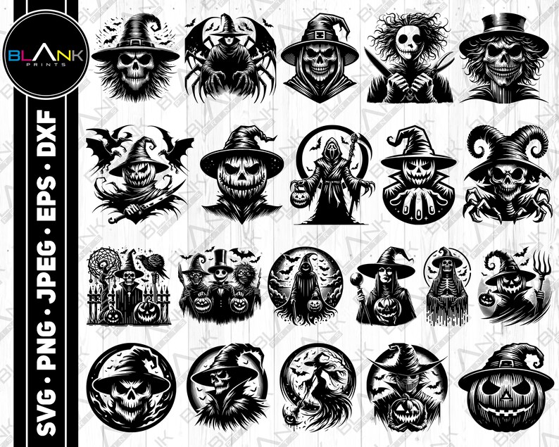 Halloween Character Clipart Bundle, Witch & Skull Vector Graphics ...