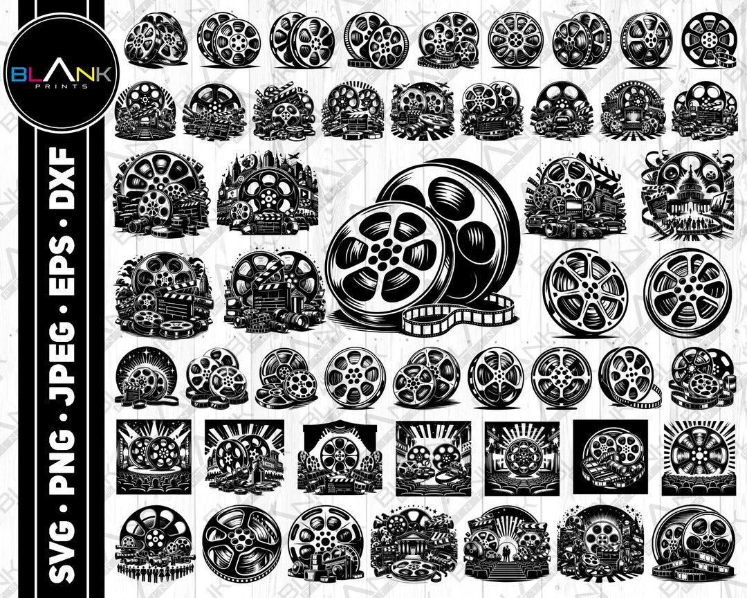 Movie Reels Svg Png Jpeg Eps Dxf Bundle Silhouette Clipart Cricut ...