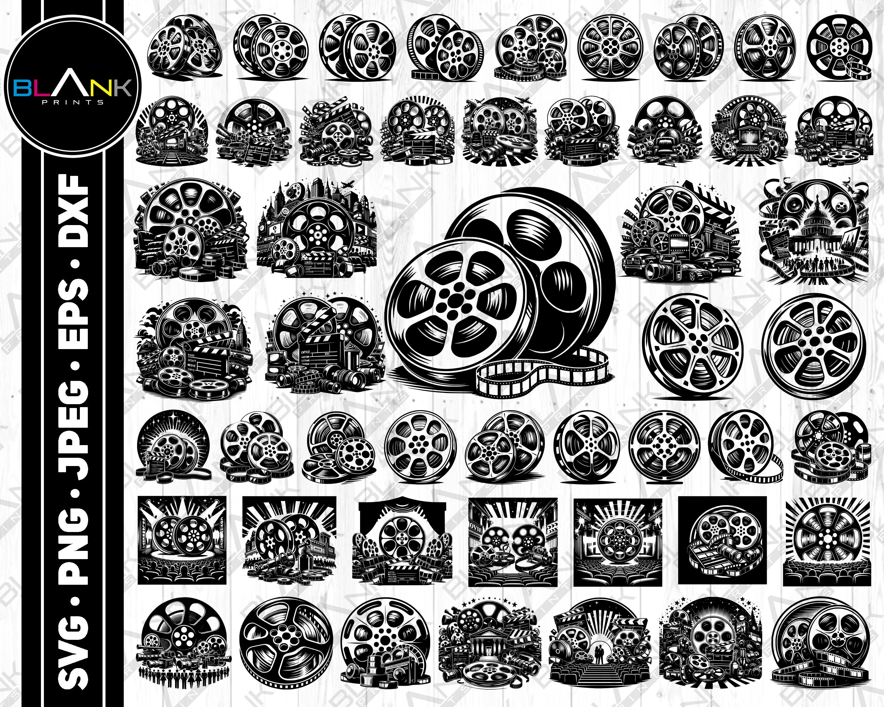 Movie Reels Svg Png Jpeg Eps Dxf Bundle Silhouette Clipart Cricut ...