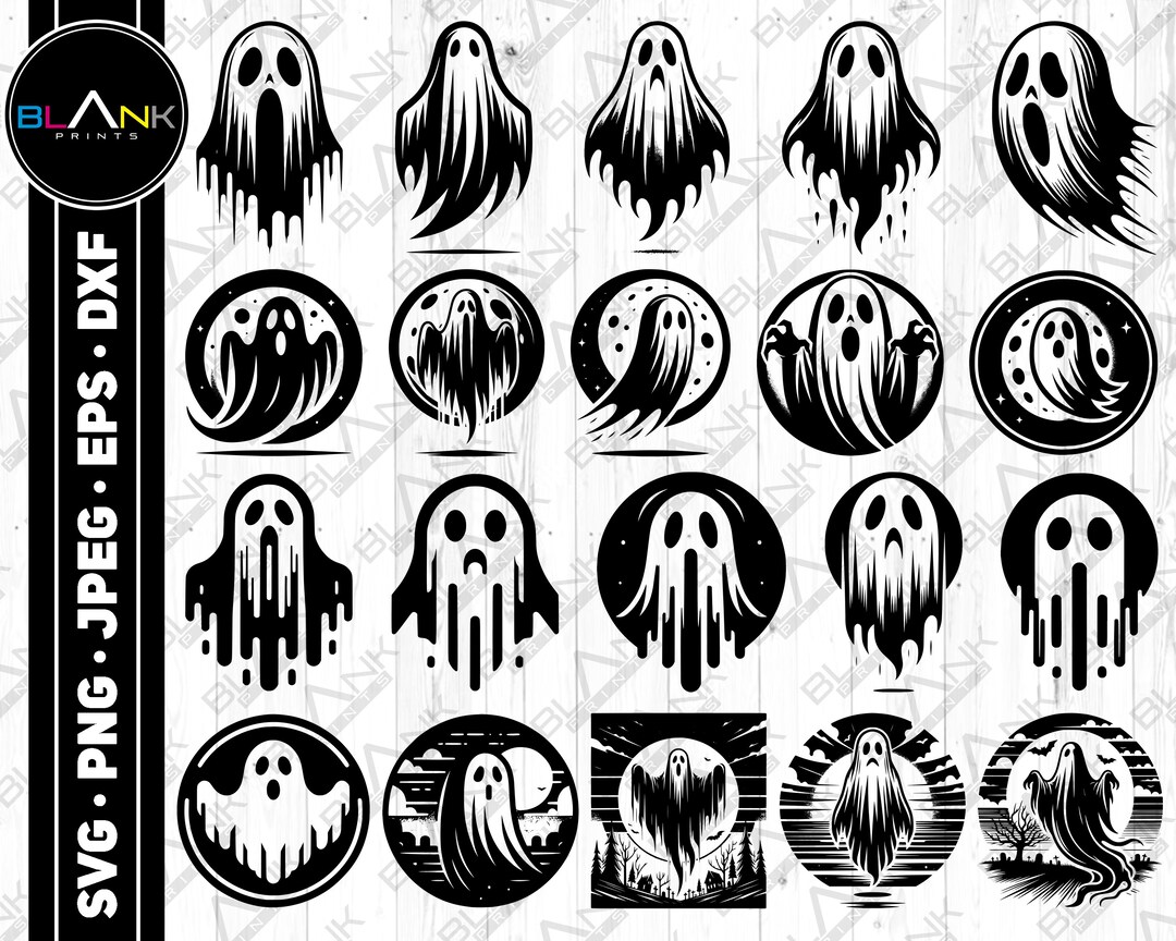 Halloween Ghost Bundle Svg Png Jpeg Eps Dxf Bundle Silhouette Clipart ...