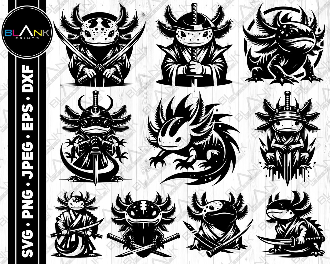 Samurai Axolotl Bundle Svg Png Jpeg Eps Dxf Bundle Silhouette Clipart ...