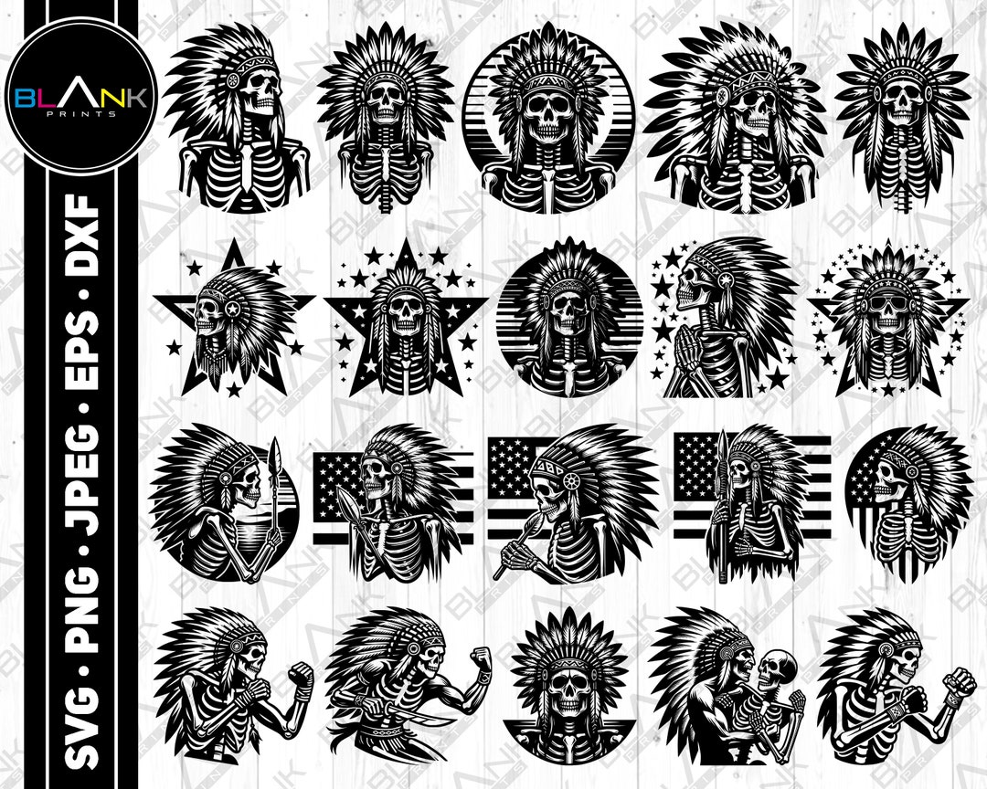 Skeleton Native American Indian Bundle Svg Png Jpeg Eps Dxf Bundle ...